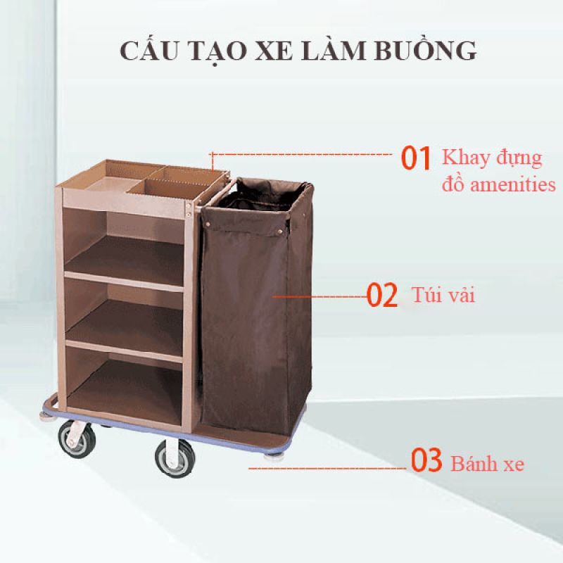 Xe làm phòng khách sạn 1 túi vải - xe làm buồng cỡ vừa tiện lợi